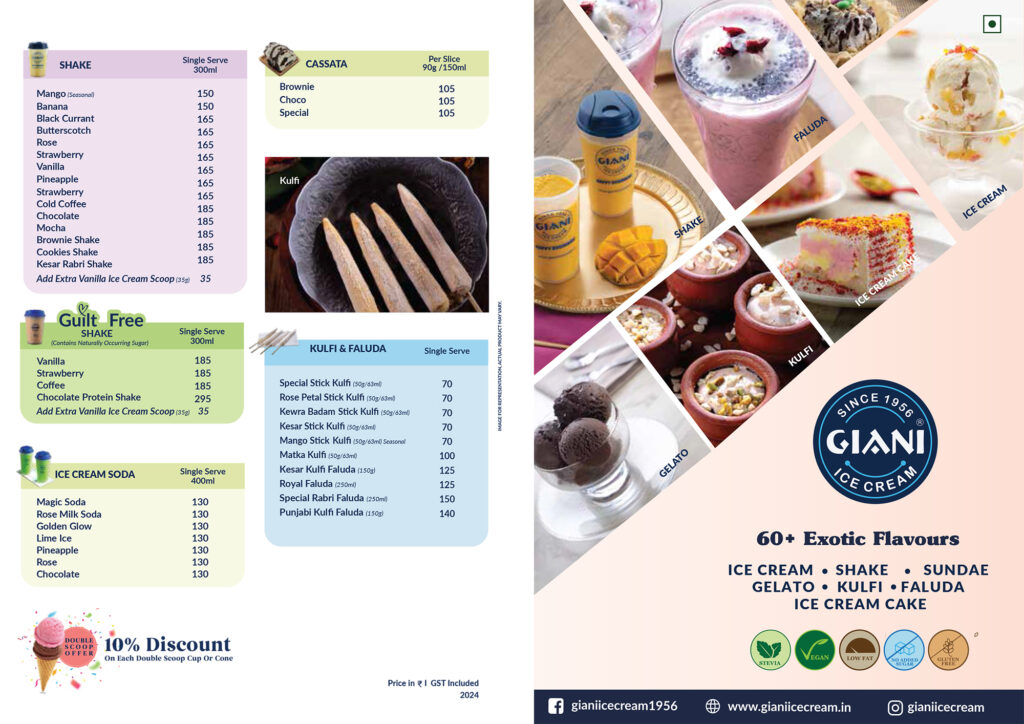 Menu - GIANI Ice Cream